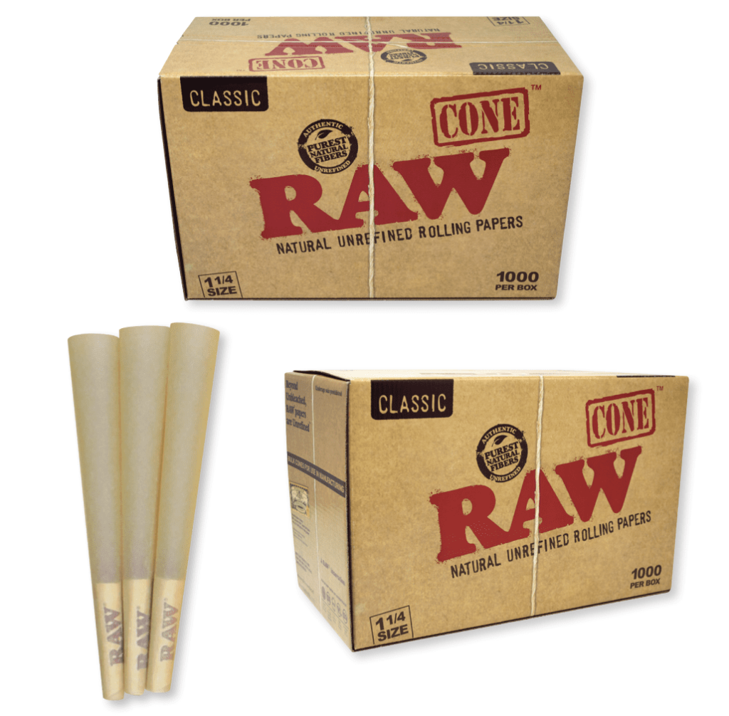RAW Classic 1-1/4 Pre-Roll Cones - 84mm (1000 Count) | SupplyCo